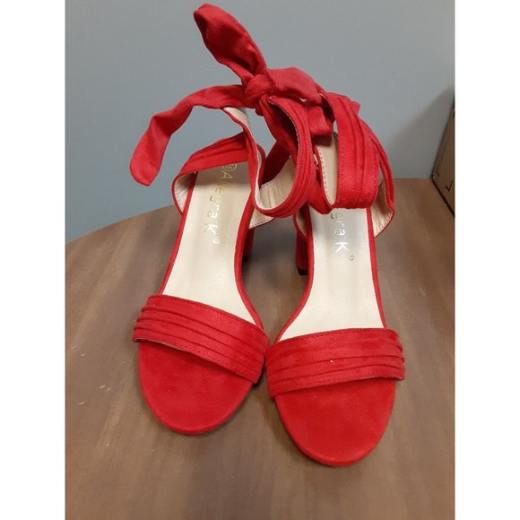 Allegra K | Shoes | Allegra K Red Velvet Block Heel Size 55 | Poshmark